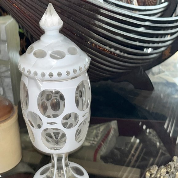 Art | Cobalt Antique Domed Covered White Art Glass Jar Aprox 65 Tall | Poshmark